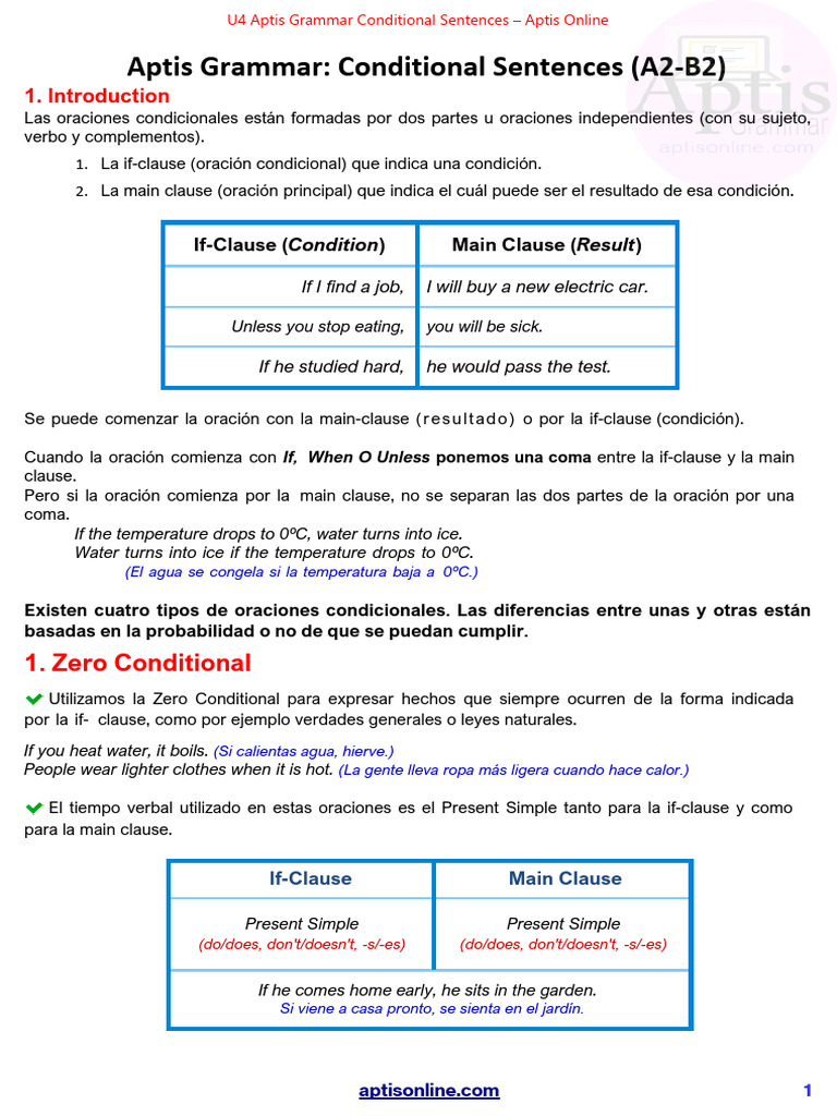 Aptis Grammar Conditional-Sentences Explanation | PDF | Unidades Semánticas | Lingüística