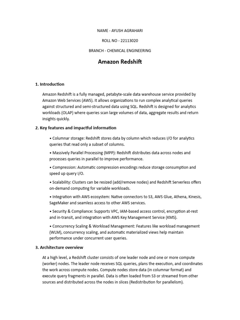 Amazon Redshift Overview and Best Practices | PDF | Scalability ...