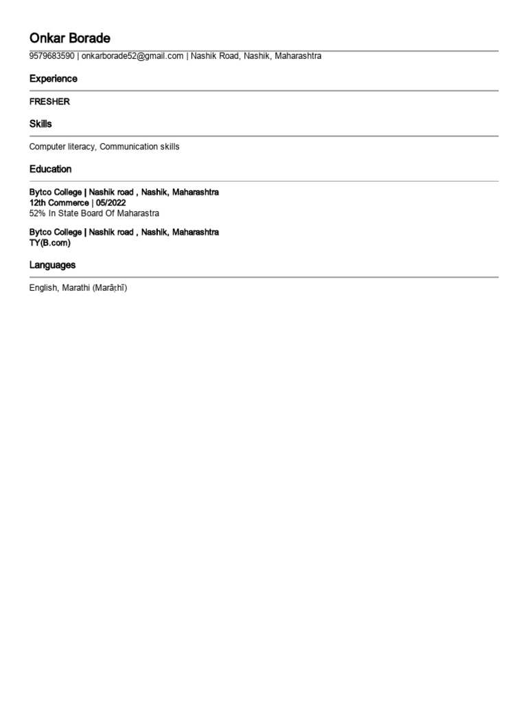 Onkar Borade - Fresher Resume | PDF