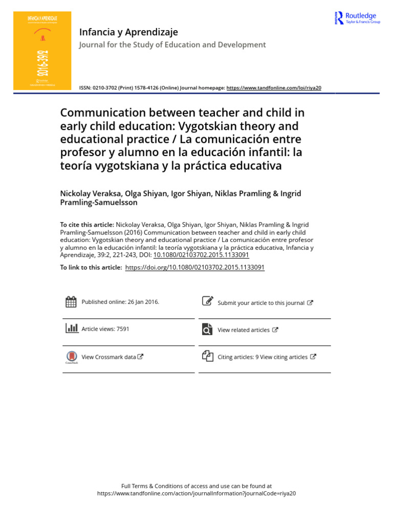Communication Between Teacher and Child in Early Child Education Vygotskian Theory and ...