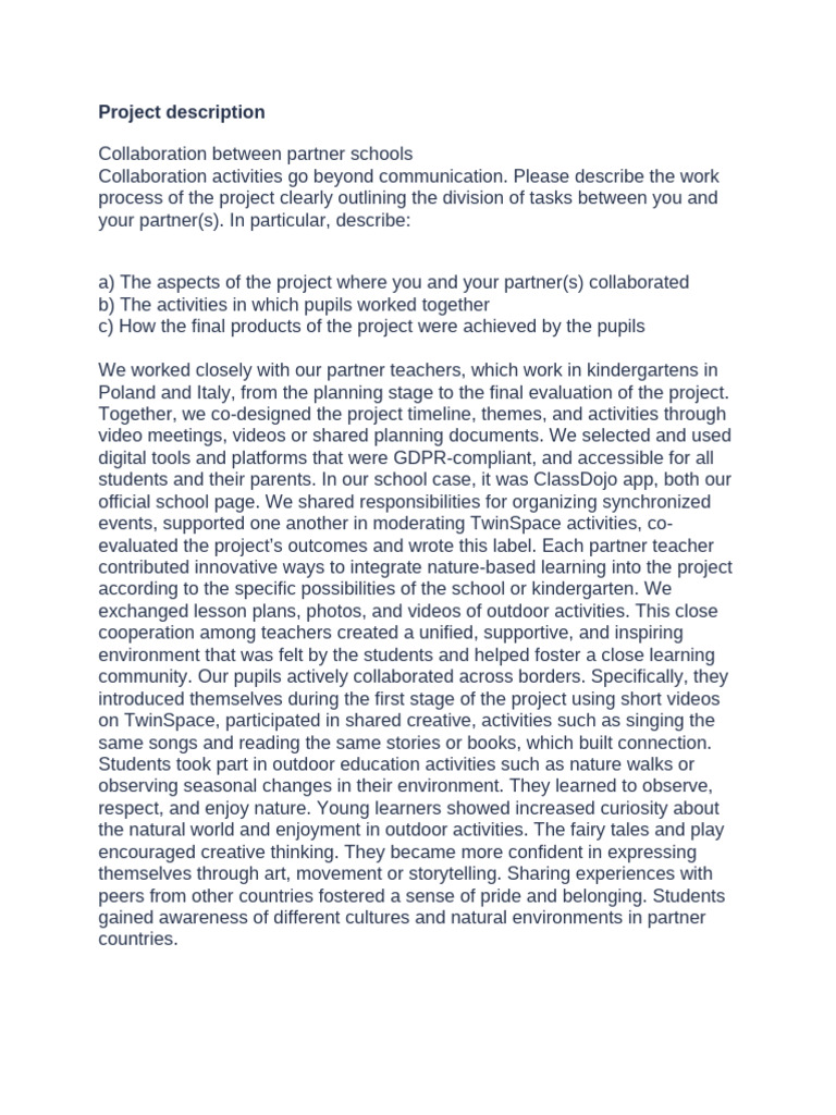 Project Description - ETwinning | PDF | Learning | Curriculum