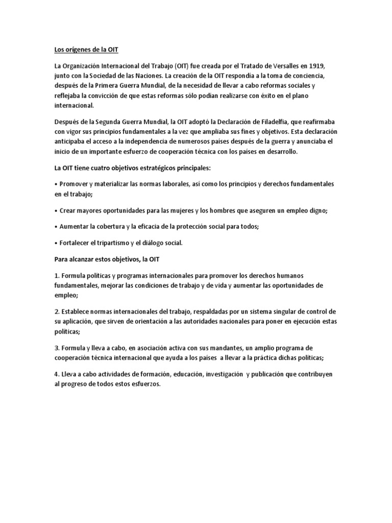 Historia y Principios de la OIT | PDF | Organización Internacional del ...