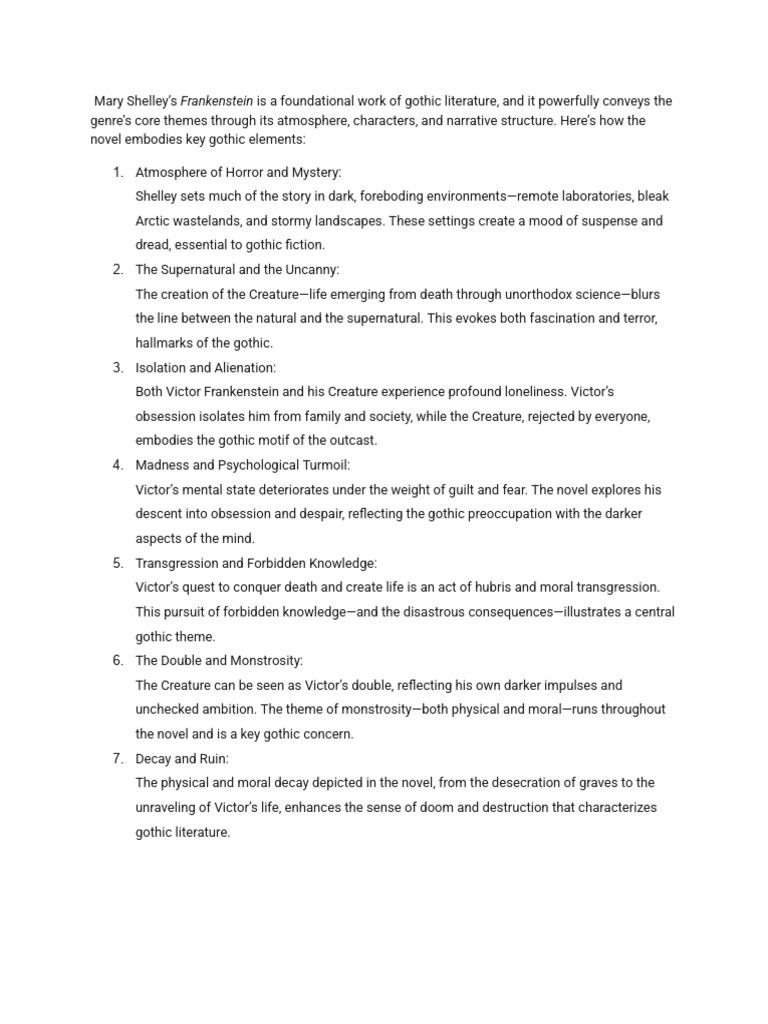 Frankenstien Gothic Lit. Description | PDF