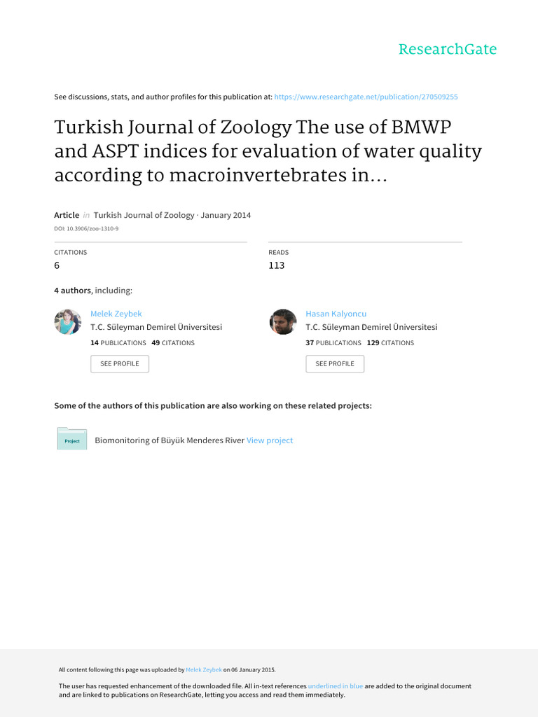 The Use of BMWP and ASPT Indices For Eva | PDF | Water Quality ...