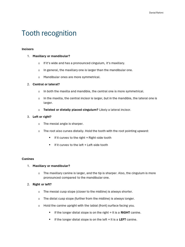 Tooth Recognition | PDF | Dental Anatomy | Dentistry