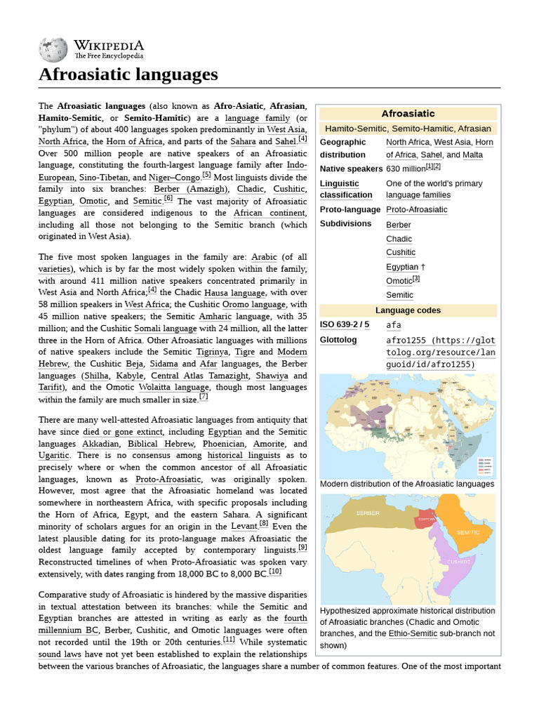 Overview of Afroasiatic Languages | PDF | Language Families | Linguistics