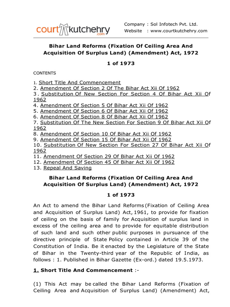 Bihar Land Ceiling Act Amendments 1972 | PDF | Fine (Penalty) | Irrigation