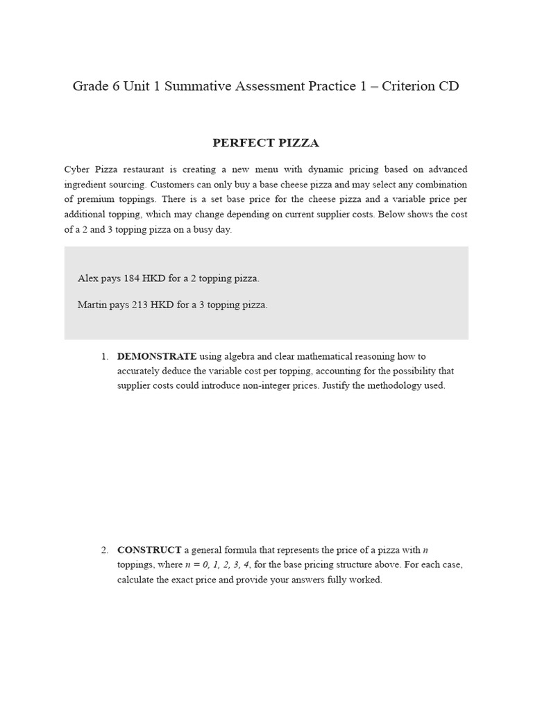 Grade 9 Unit 1 Summative Assessment Practice 1 – Crite | PDF ...