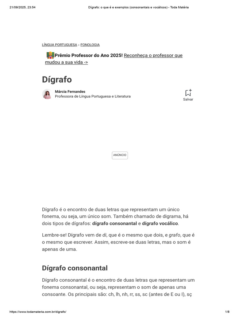 Dígrafo - o Que É e Exemplos (Consonantais e Vocálicos) - Toda Matéria ...