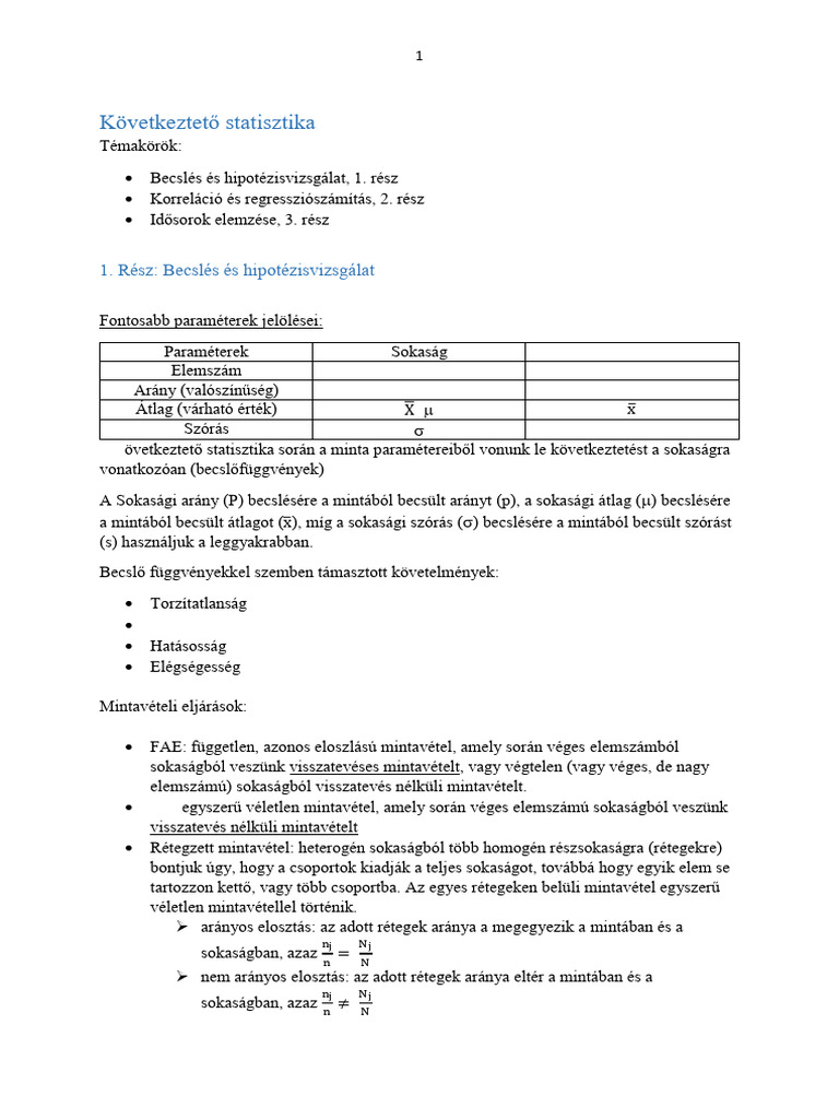 Következtető Statisztika Munkavezérlő 1. Rész | PDF