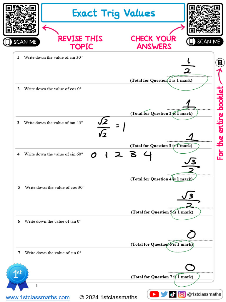 Sin Cos and Tan - Non Calculator | PDF | Trigonometry | Euclid