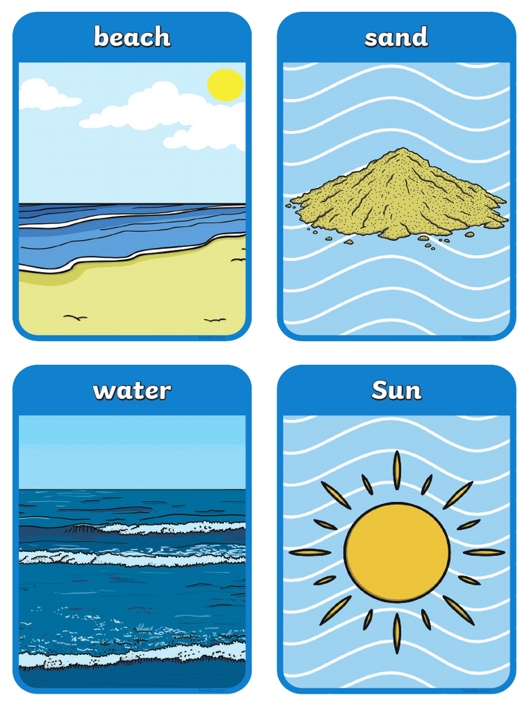 T e 1739960387 Esl at The Beach Flashcards Kids Pre A1 Ver 2 | PDF