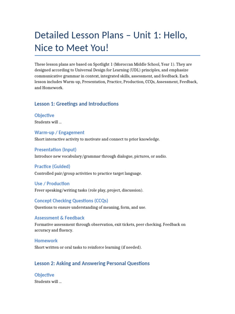 UDL Lesson Plans for Greetings | PDF | Fluency | Second Language