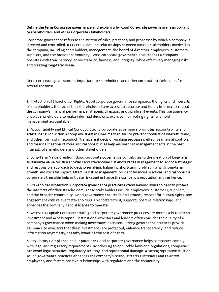 SLY THE GREAT Corporate Governance Qns & Ans | PDF | Governance | Corporate Governance