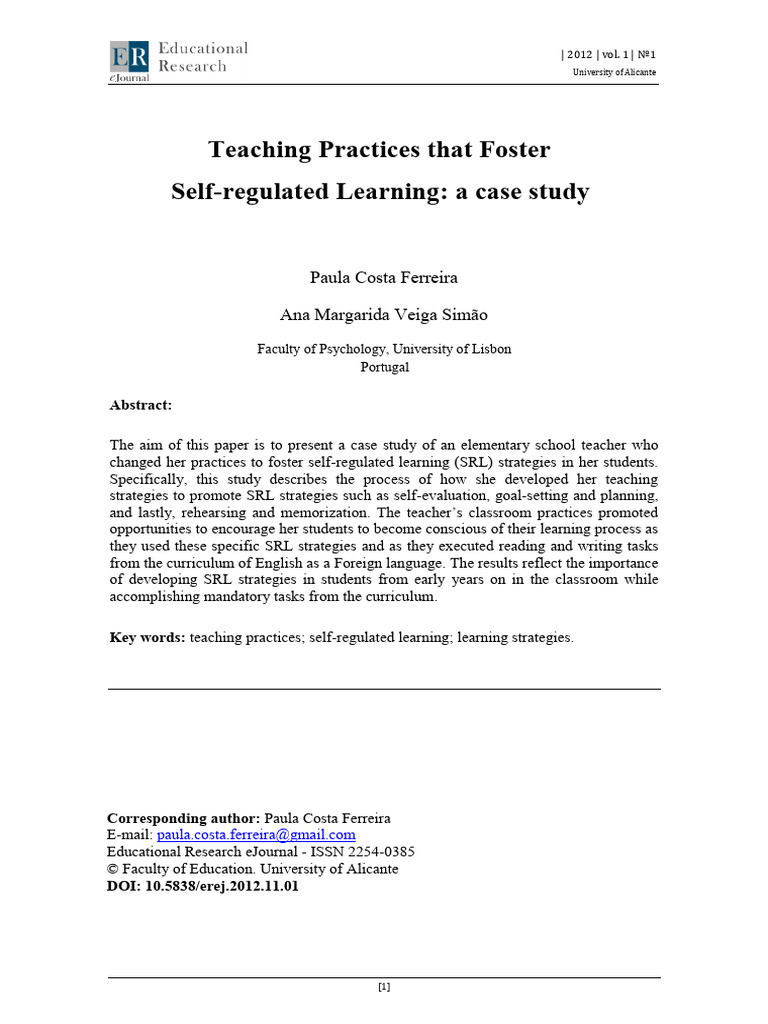 Teaching Practices That Foster Self-Regulated Learning: A Case Study ...