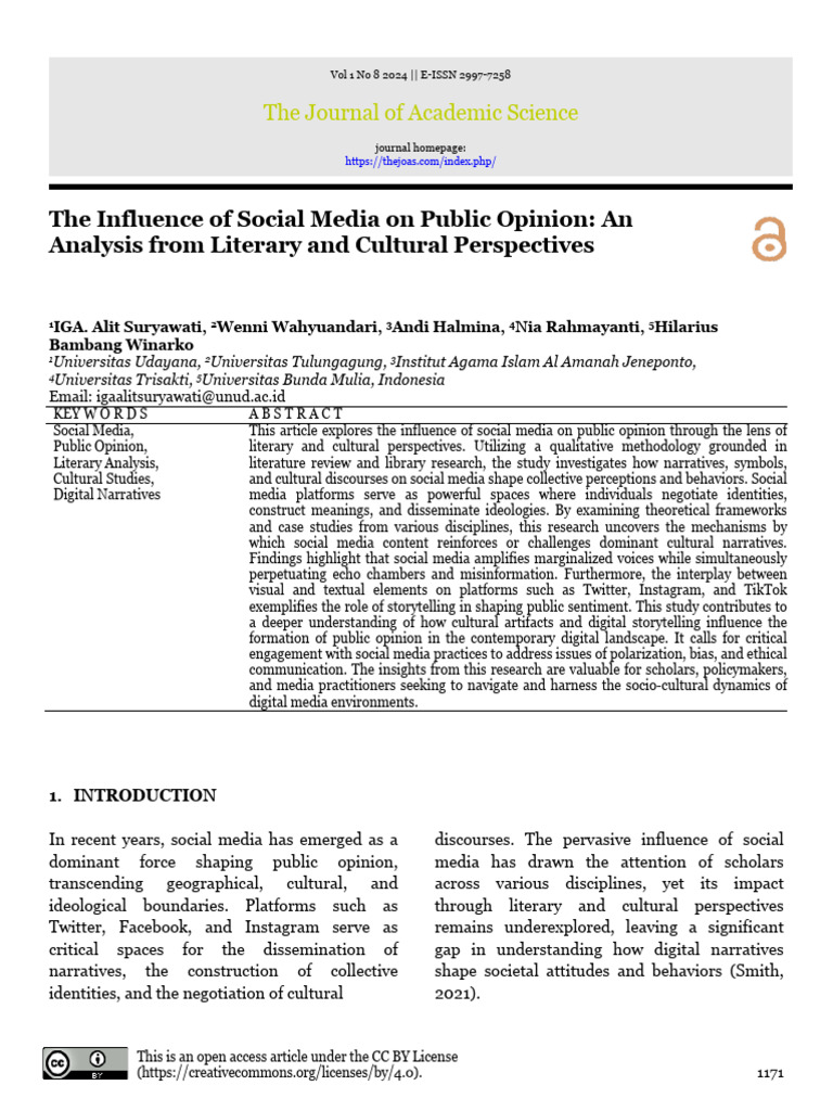 The Influence of Social Media On Public Opinion An | PDF | Narrative ...