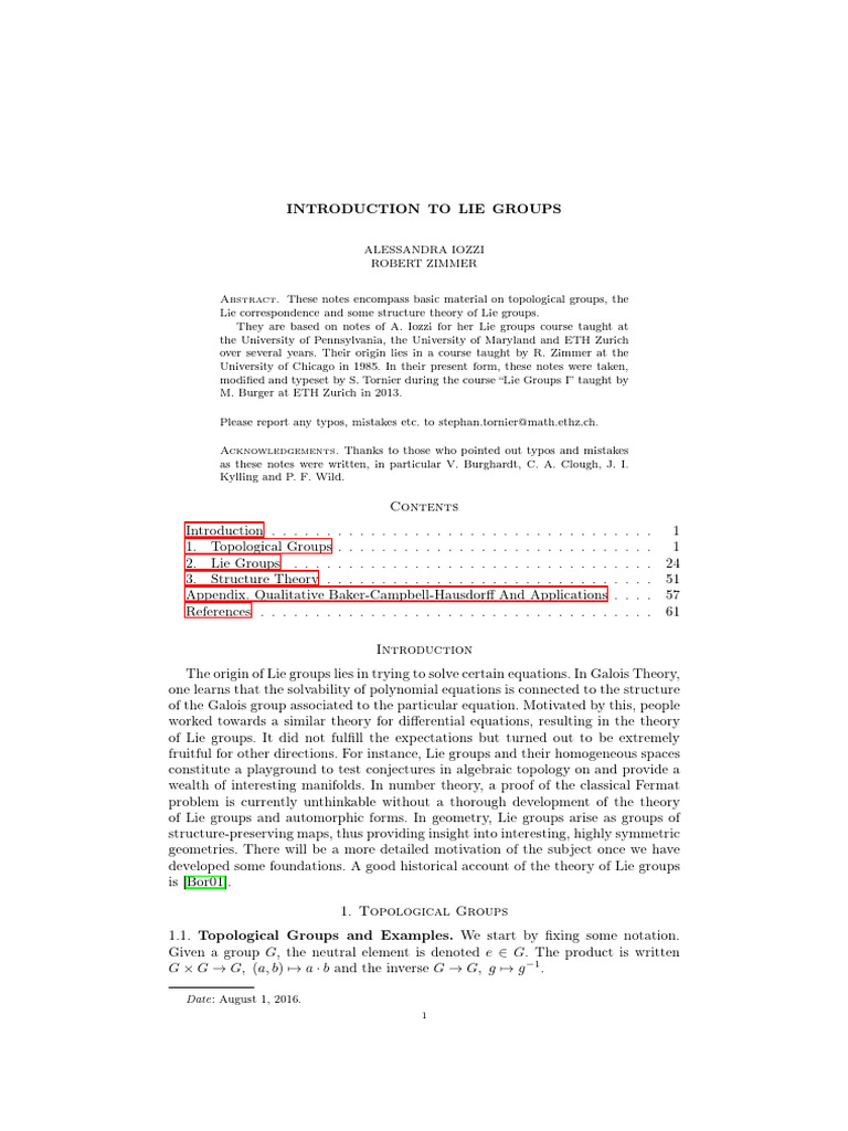 (Iozzi Zimmer) IntroLieGroups | PDF | Group (Mathematics) | Lie Groups