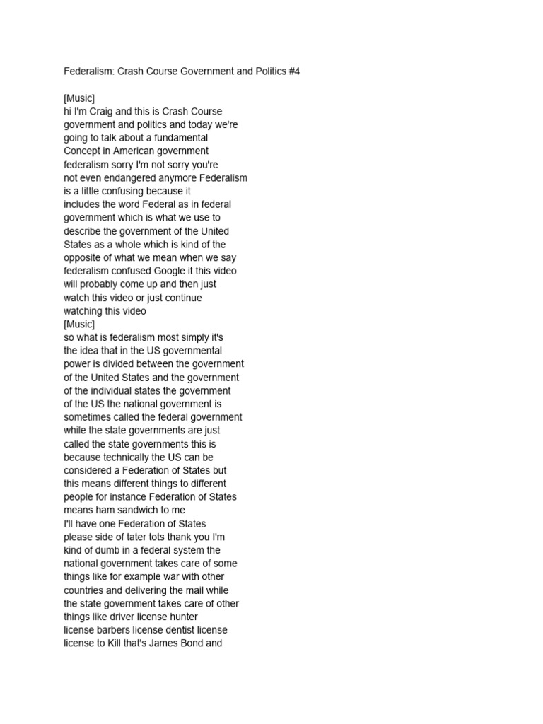 Federalism - Crash Course Government and Politics #4 | PDF | Government ...