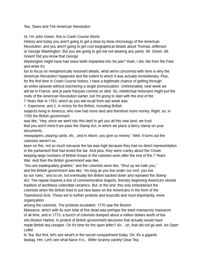 Tea, Taxes and The American Revolution | PDF | United States ...