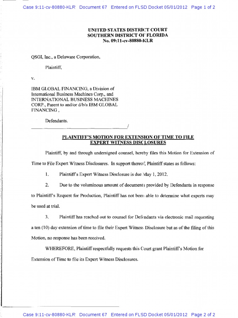 Plaintiff's Motion for Extension of Time to File Expert Witness ...