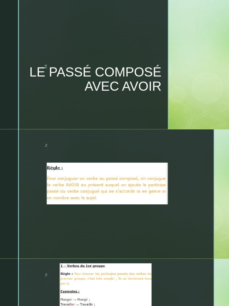 Le Passé Composé Avec Avoir | PDF