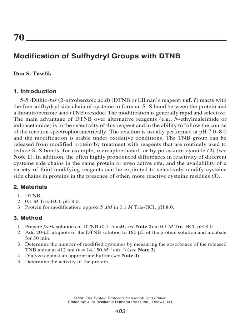 Modification of Sulfhydryl Groups With DTNB | PDF | Cysteine | Thiol
