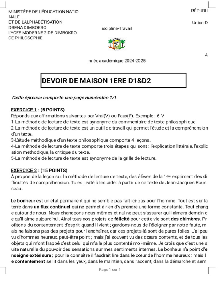 Devoir de Philo 1ere D - Phoenix | PDF