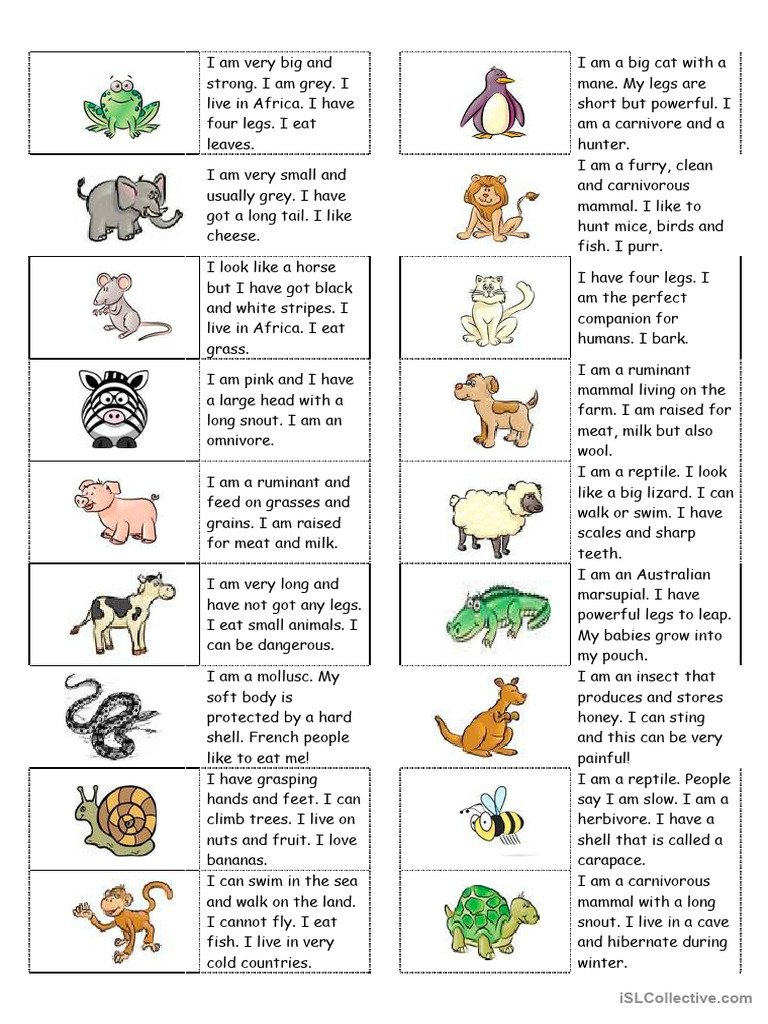 Animals Dominoes (With Text) | PDF | Mammals | Biology