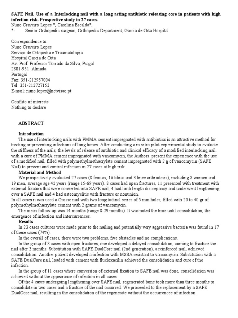 SAFE Nail. Use of A Interlocking Nail With A Long Acting Antibiotic ...