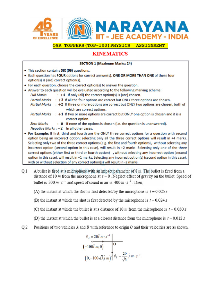 Osr - Toppers (Top-100) Physics Assignment - Kinematics | PDF | Acceleration | Physical Phenomena