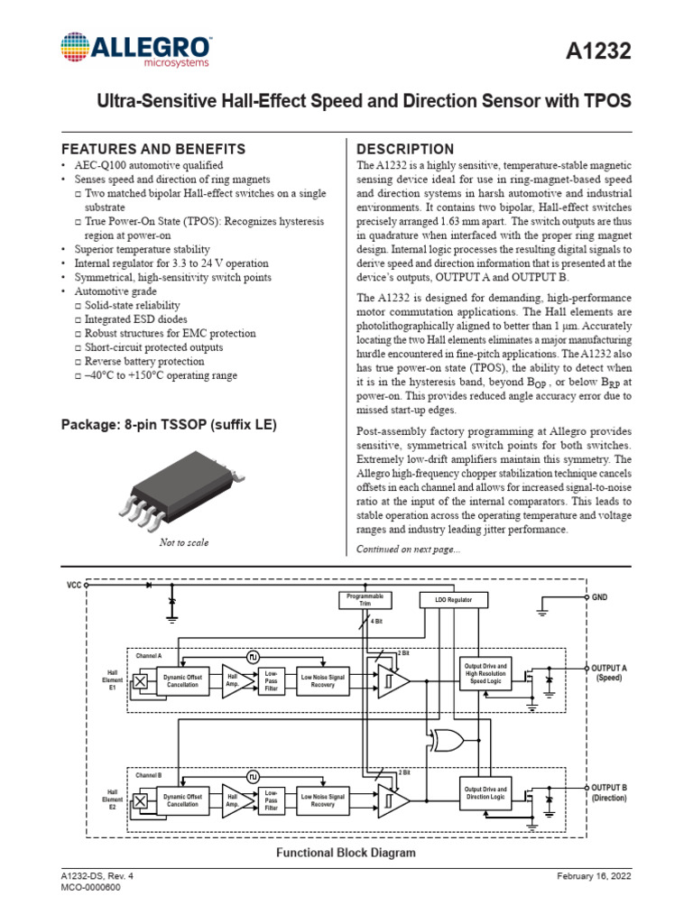 A1232 Datasheet | PDF | Amplifier | Hysteresis