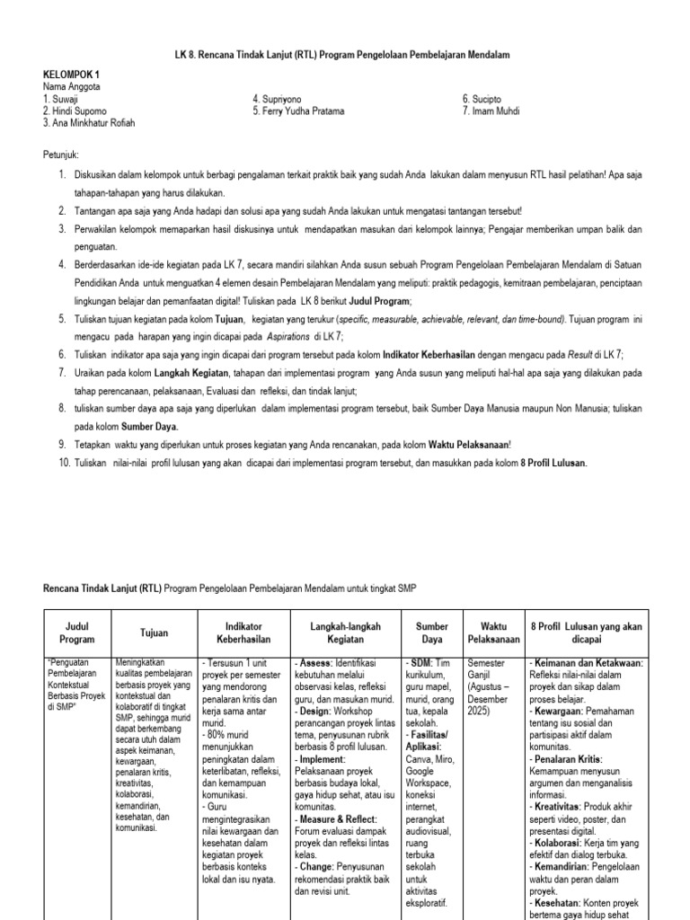 RTL Pembelajaran Mendalam Bojonegoro | PDF