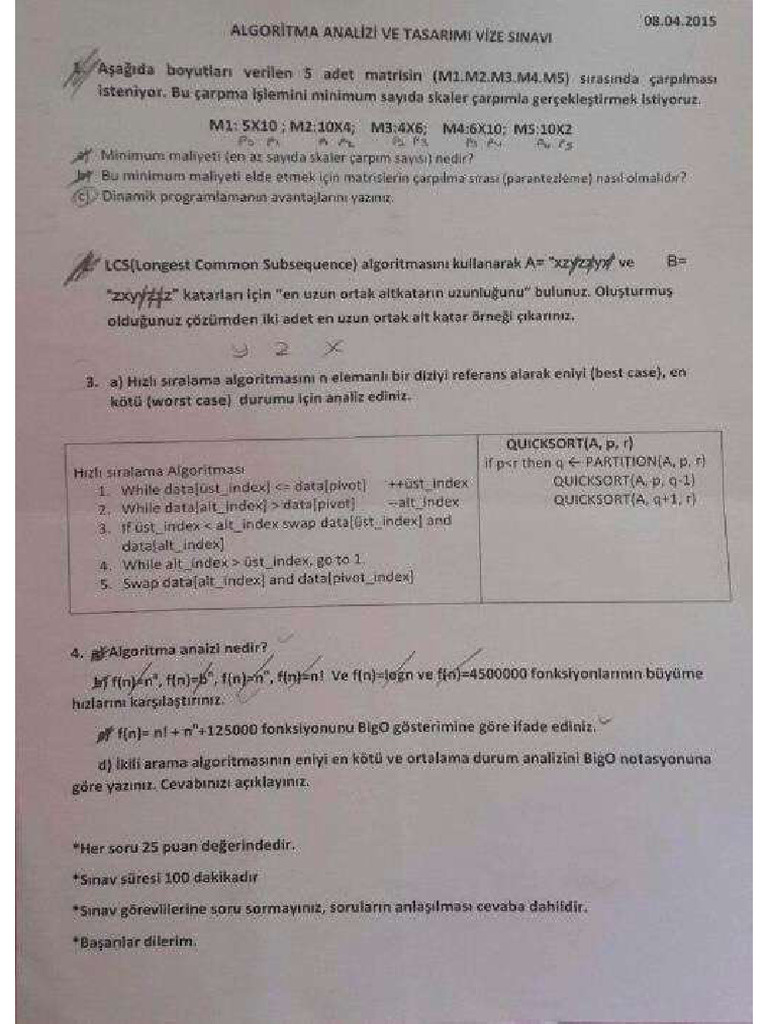 Algoritma Vize 2014-2015 | PDF