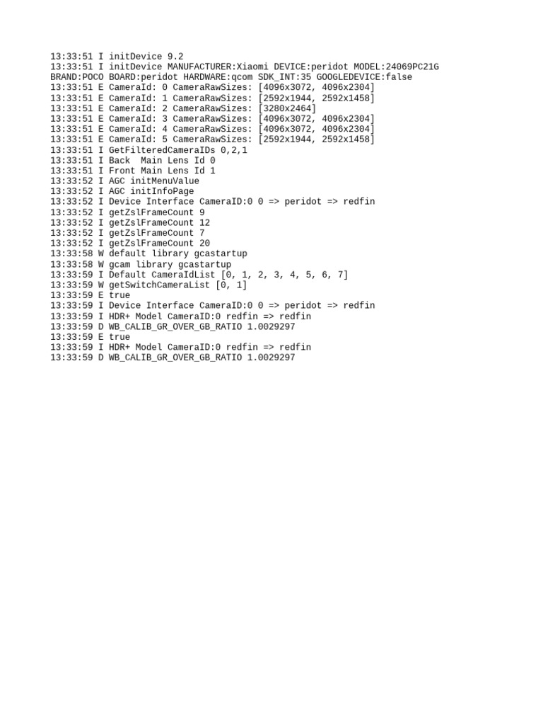 Xiaomi POCO Camera Initialization Log | PDF