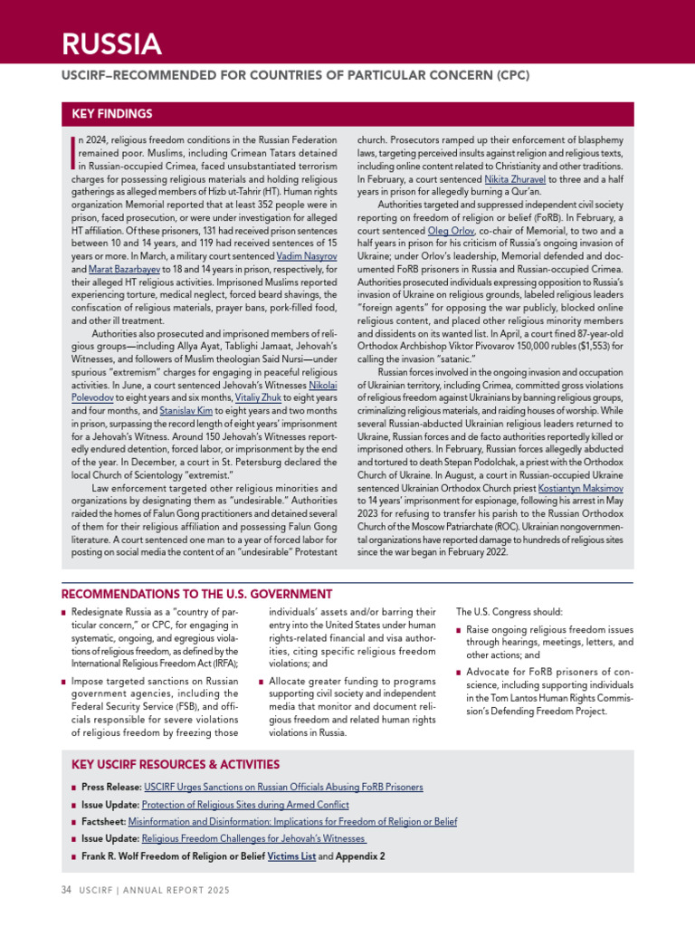 Russia 2025 USCIRF Annual Report | PDF | Russia | World Politics