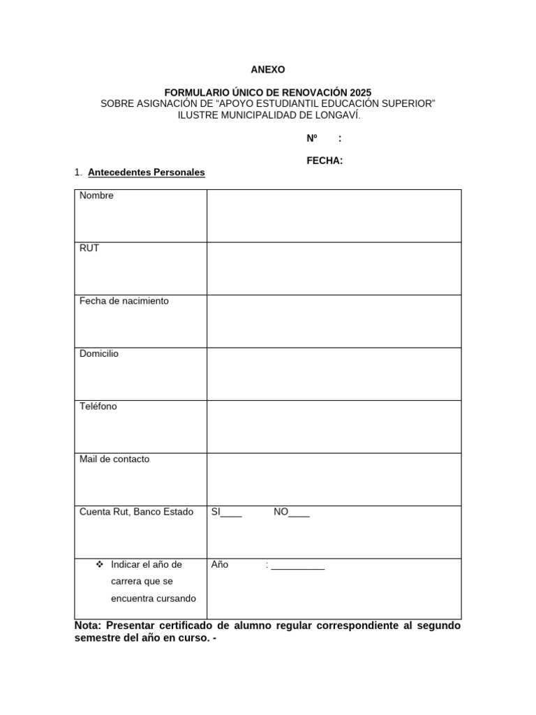 Formulario Renovación Apoyo Estudiantil 2025 | PDF