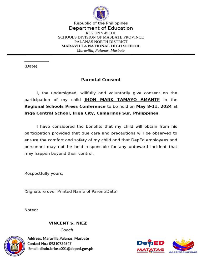 03 Sample Parent Consent Word | PDF