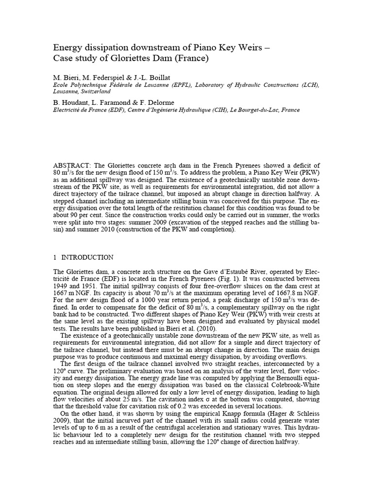 Energy Dissipation Downstream of Piano Key Weirs - Case Study of ...