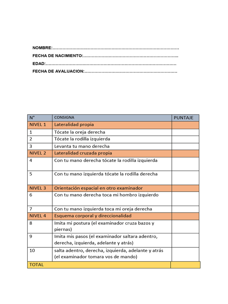 Test de Piaget: Evaluación de Lateralidad | PDF