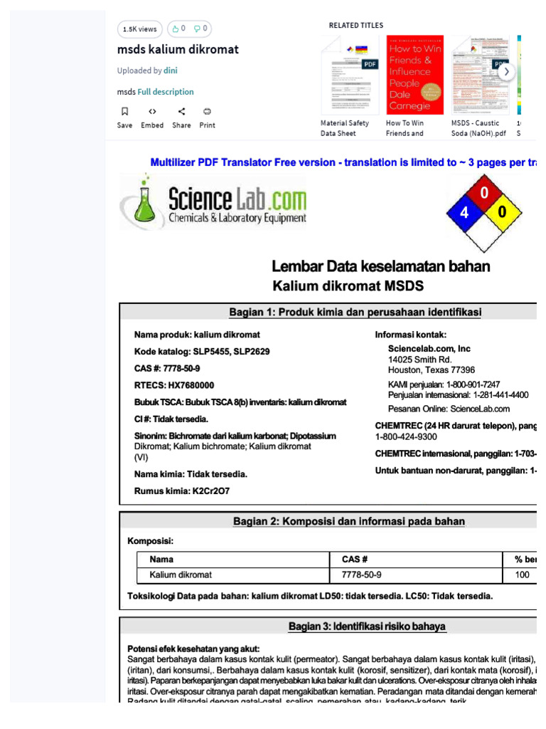 MSDS Kalium Dikromat | PDF