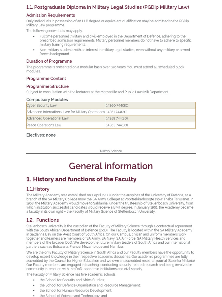 PGDip (Military Law) SANDF | PDF | Diploma | Postgraduate Education