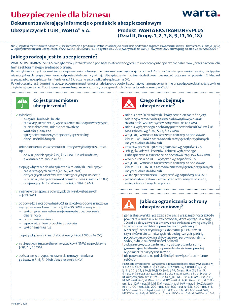 WARTA OWU Ekstrabiznes Plus C7905 Int | PDF
