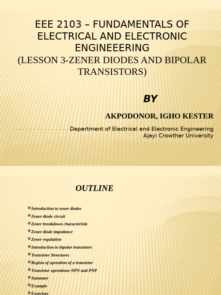 Zener Diodes & Bipolar Transistors Basics | PDF | Bipolar Junction ...