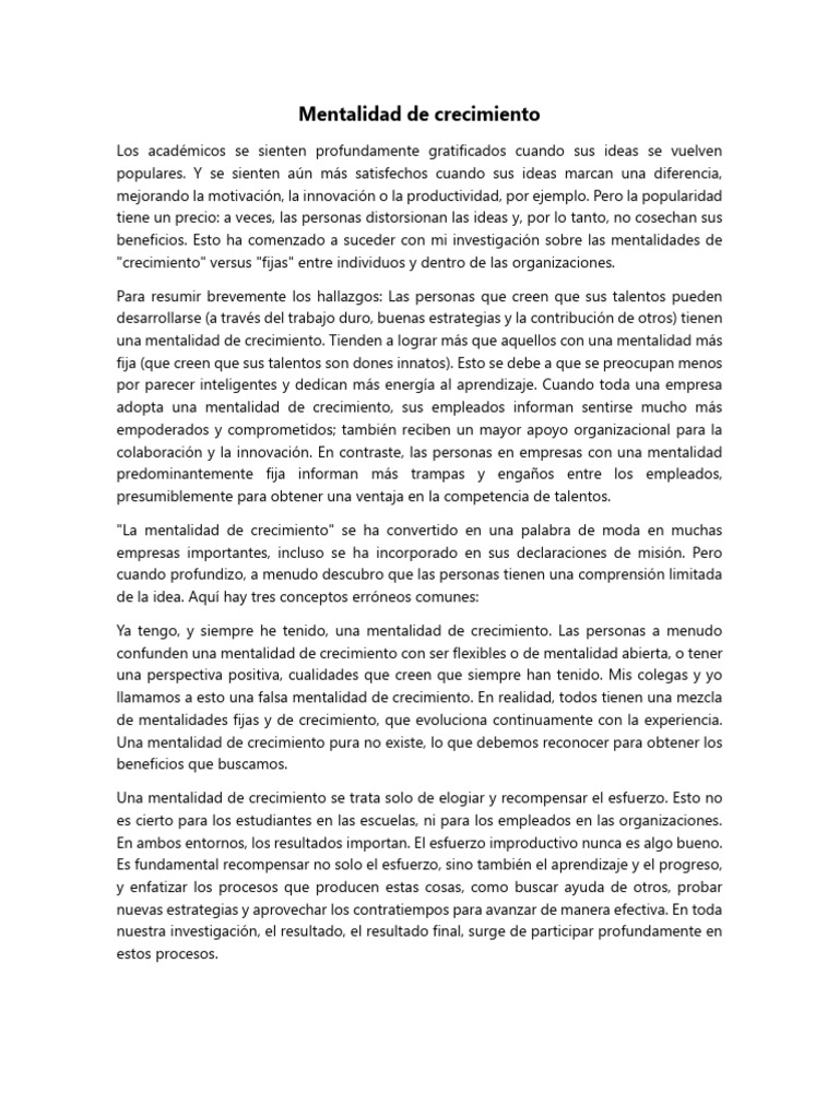 Comprendiendo la mentalidad de crecimiento | PDF | Aprendizaje ...
