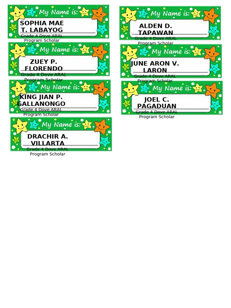 Grade 4 Dove ARAL Program Scholars | PDF