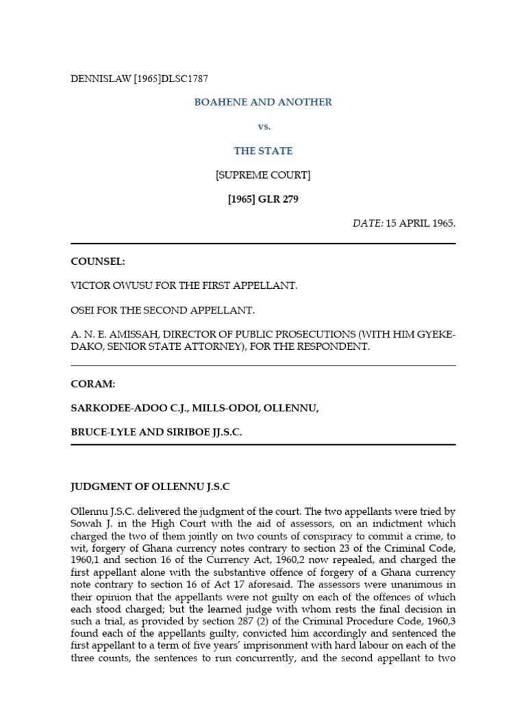 Boahene V The State (1965) GLR 279 | PDF | Criminal Procedure In South ...
