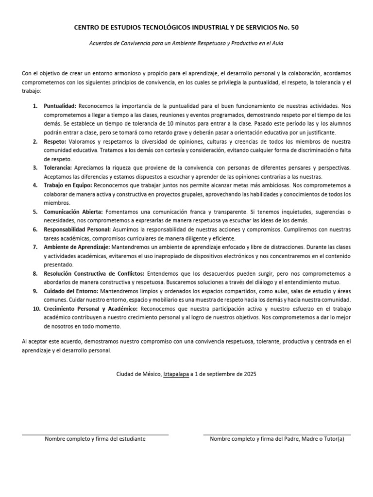 Acuerdos de Convivencia en el Aula | PDF | Tolerancia | Aprendizaje