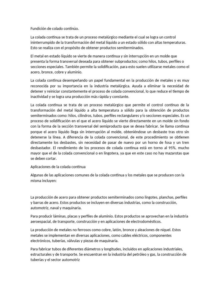 Proceso de Colada Continua en Metalurgia | PDF | Acero | Rieles