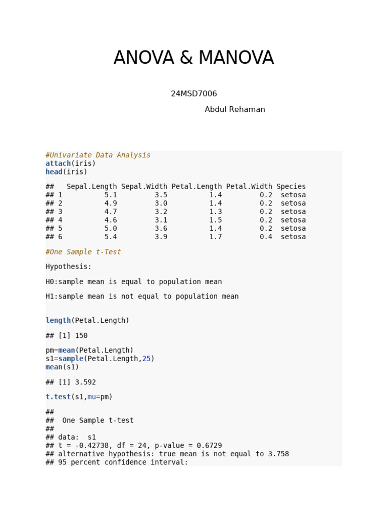 Anova Manova | PDF | Student's T Test | P Value