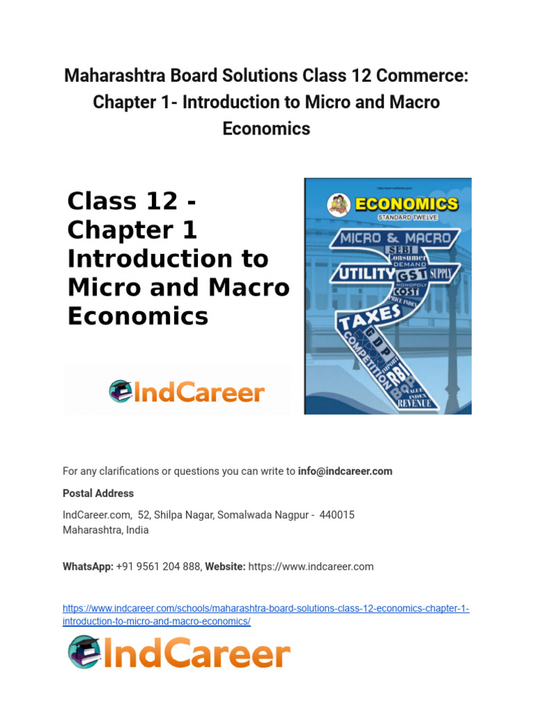 Maharashtra Board Solutions Class 12 Commerce Chapter 1 Introduction To Micro and Macro ...